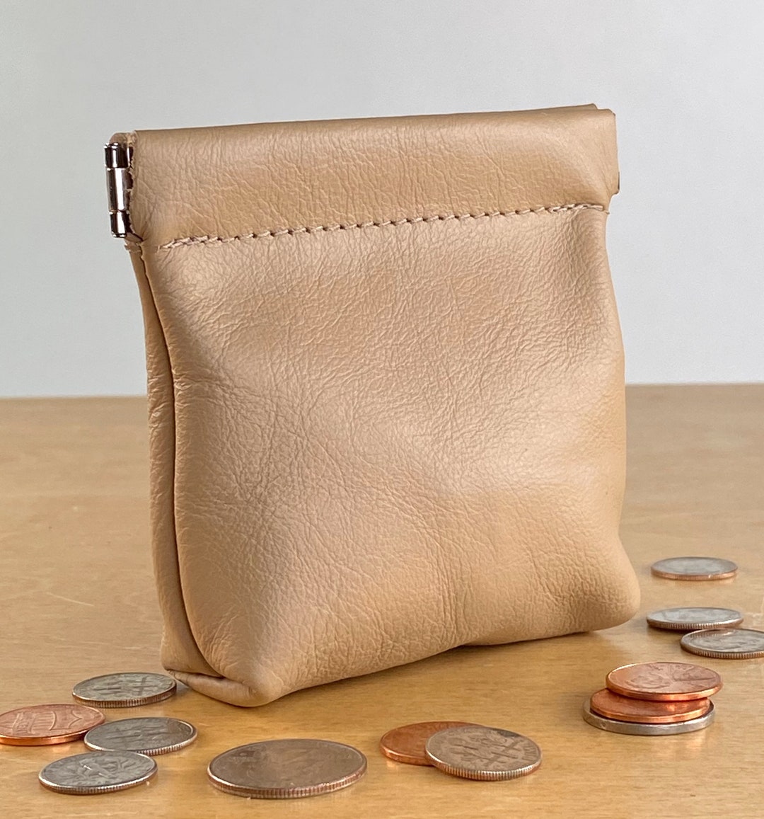 Small Leather Squeeze Coin Purse in Tan - Etsy
