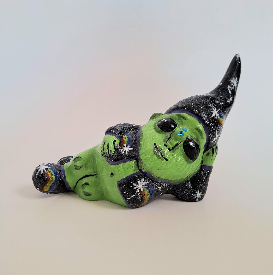 Upcycled Gnome Alien Outer Space Galaxy Rainbow Stars Mystic Ceramic ...