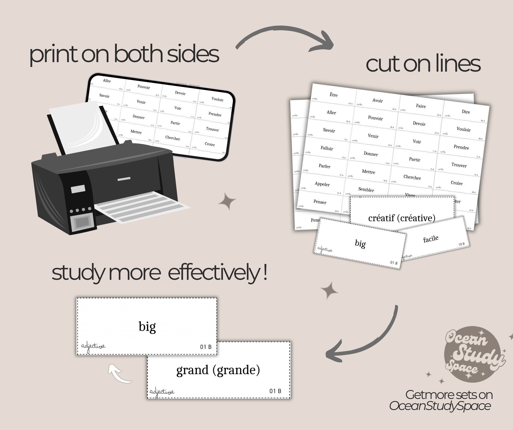 100 French Adjectives Flashcards Printable Flashcards French English ...