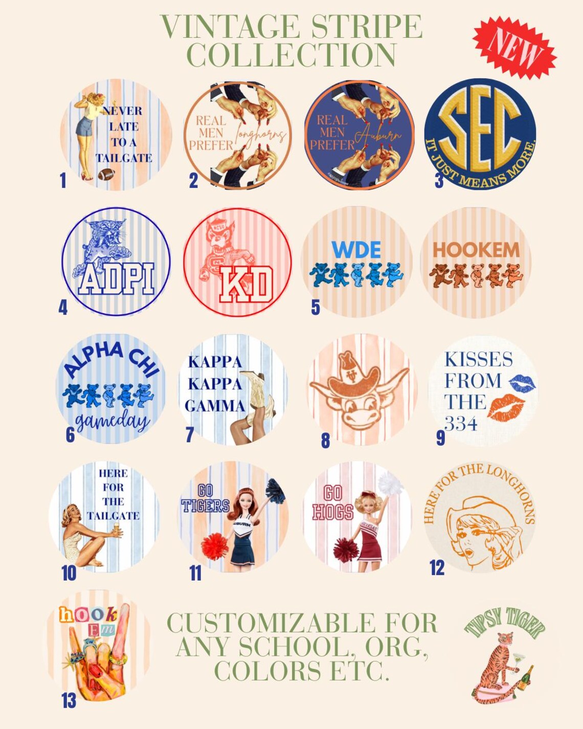 Vintage Preppy Chic Gameday Pins / Buttons | Customizable for Any ...