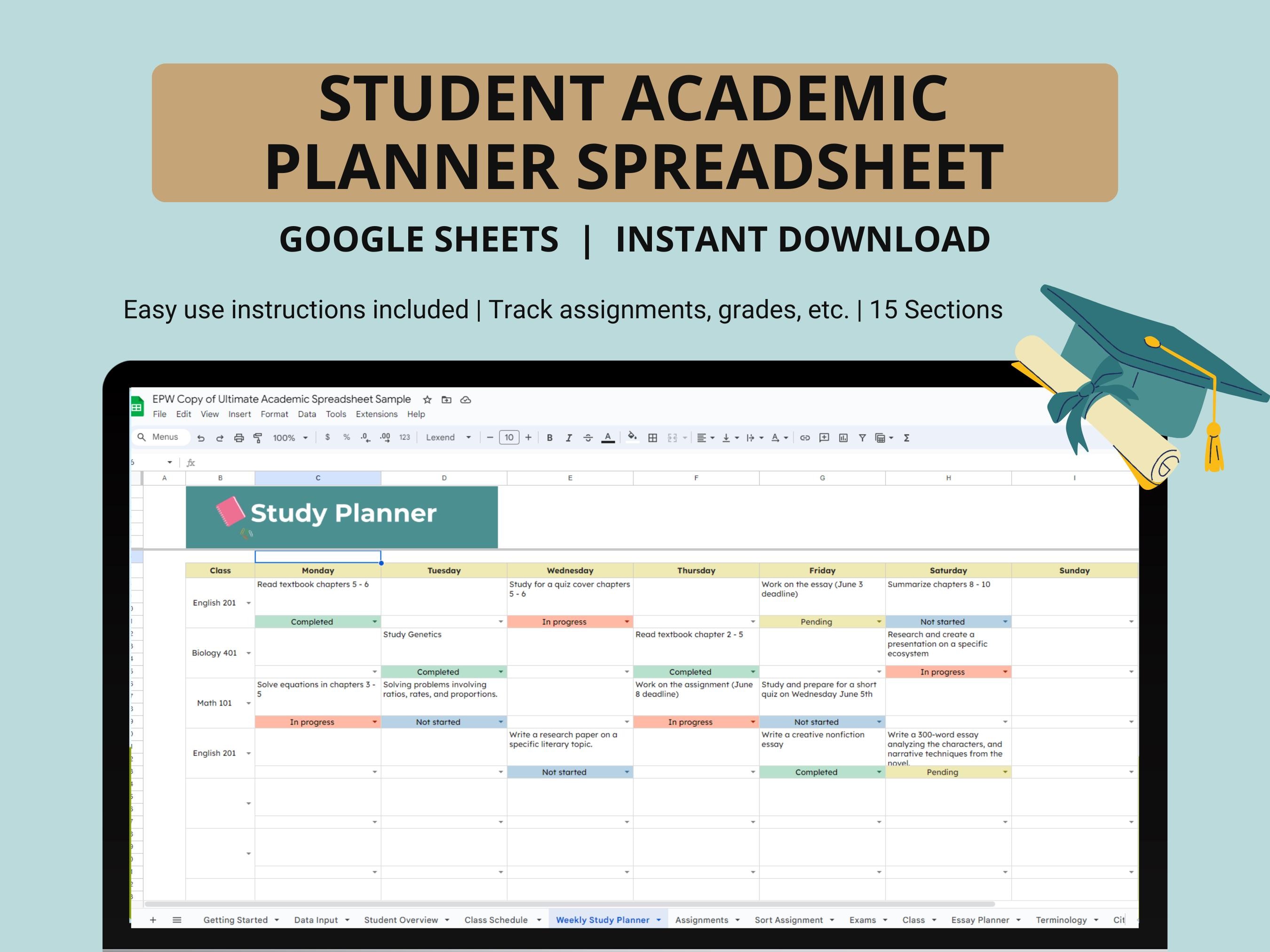 All-in Student Academic Planner Spreadsheet in Google Sheets ...