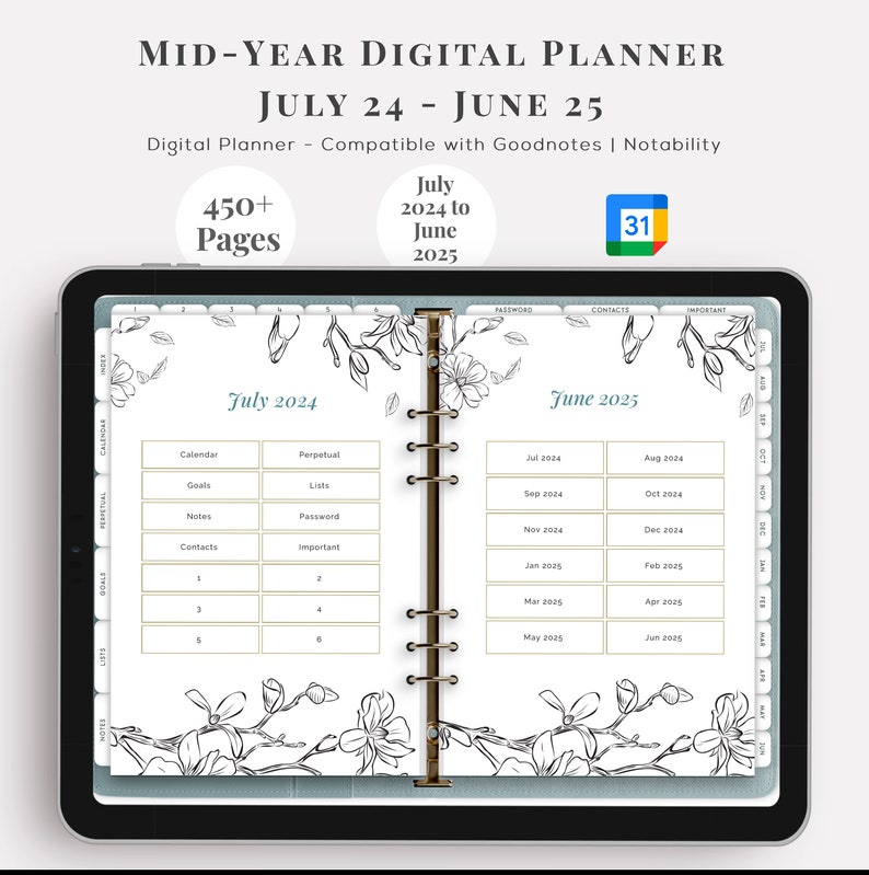 Midyear June 2024 – July 2025 All-in Digital Planner| Monthly, Weekly ...