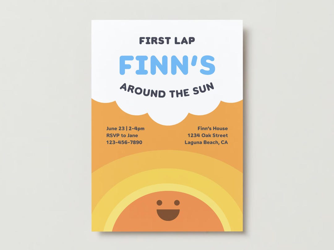 First Lap Around the Sun, First Birthday Invitation, Editable Canva ...