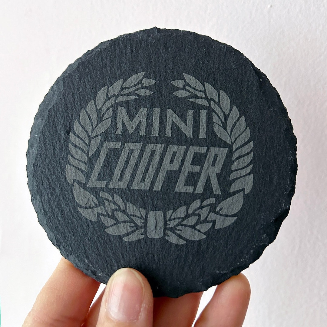 Mini Cooper Laser-etched Vintage Logo Slate Round Coaster Set - Etsy
