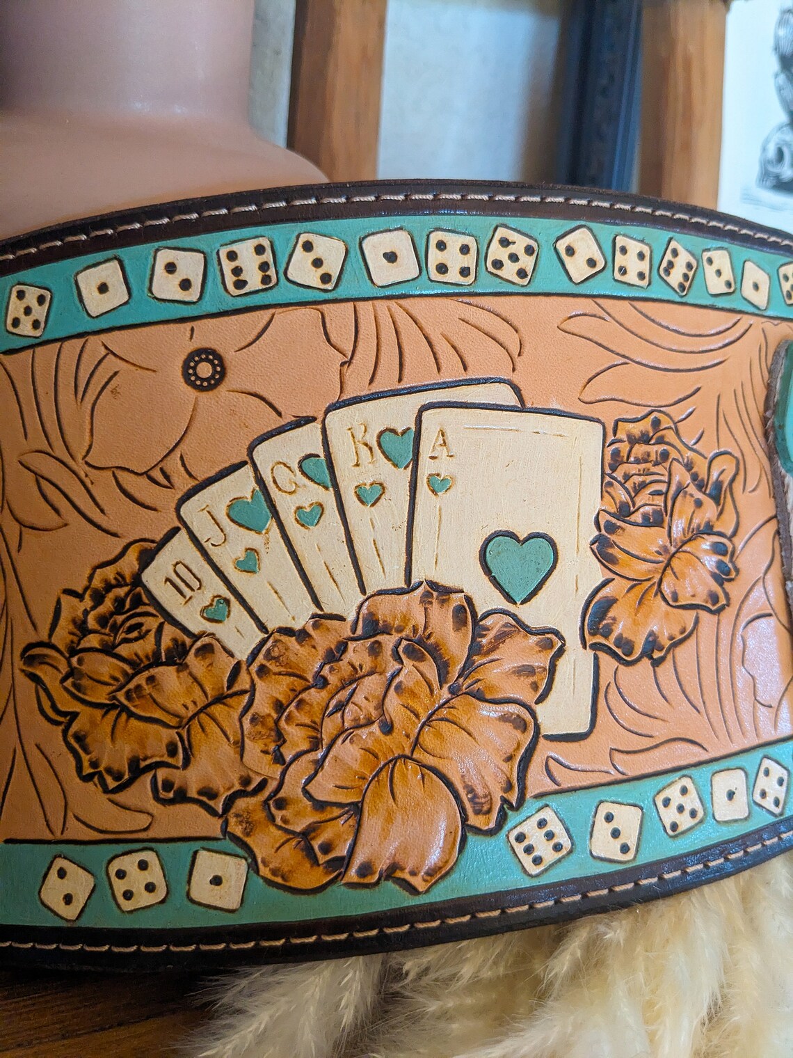 Tooled Leather Stanley Cup Wrap With Cup. Traditional Scrolling ...