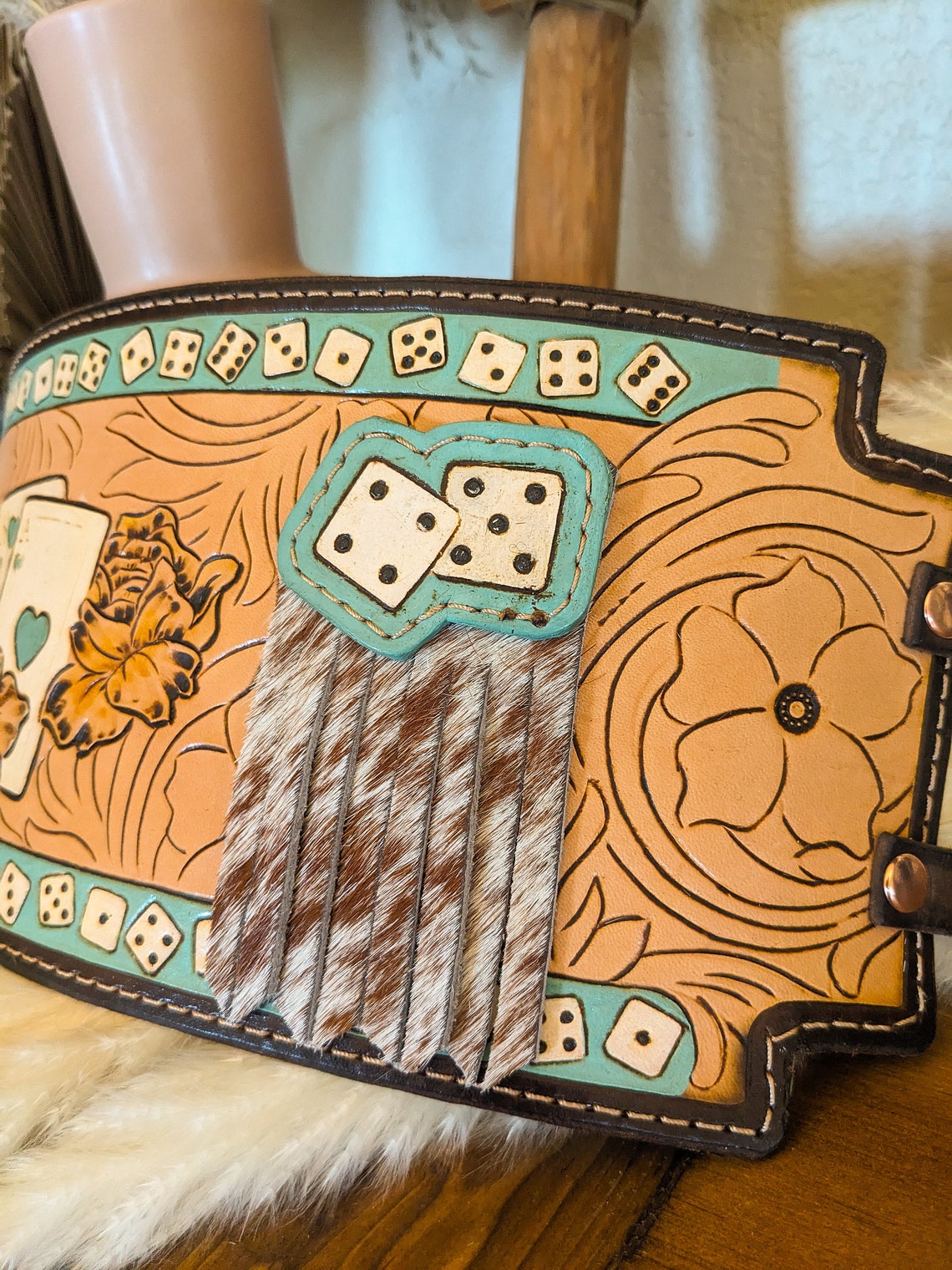 Tooled Leather Stanley Cup Wrap With Cup. Traditional Scrolling ...