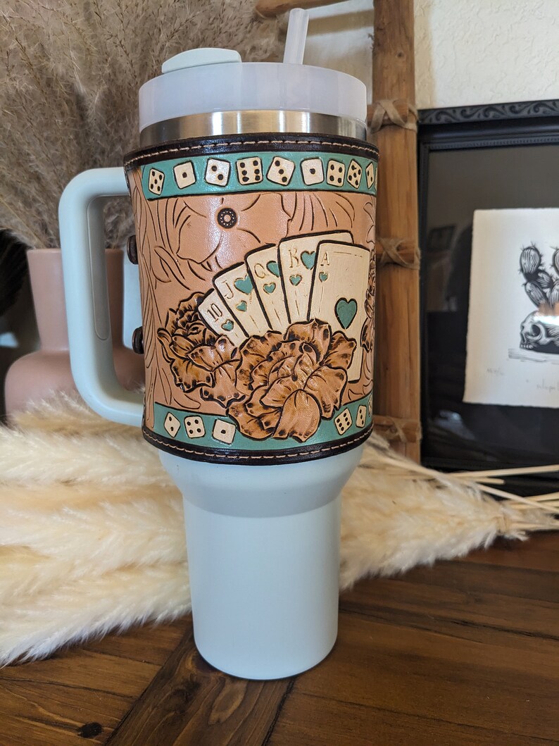 Tooled Leather Stanley Cup Wrap With Cup. Traditional Scrolling ...