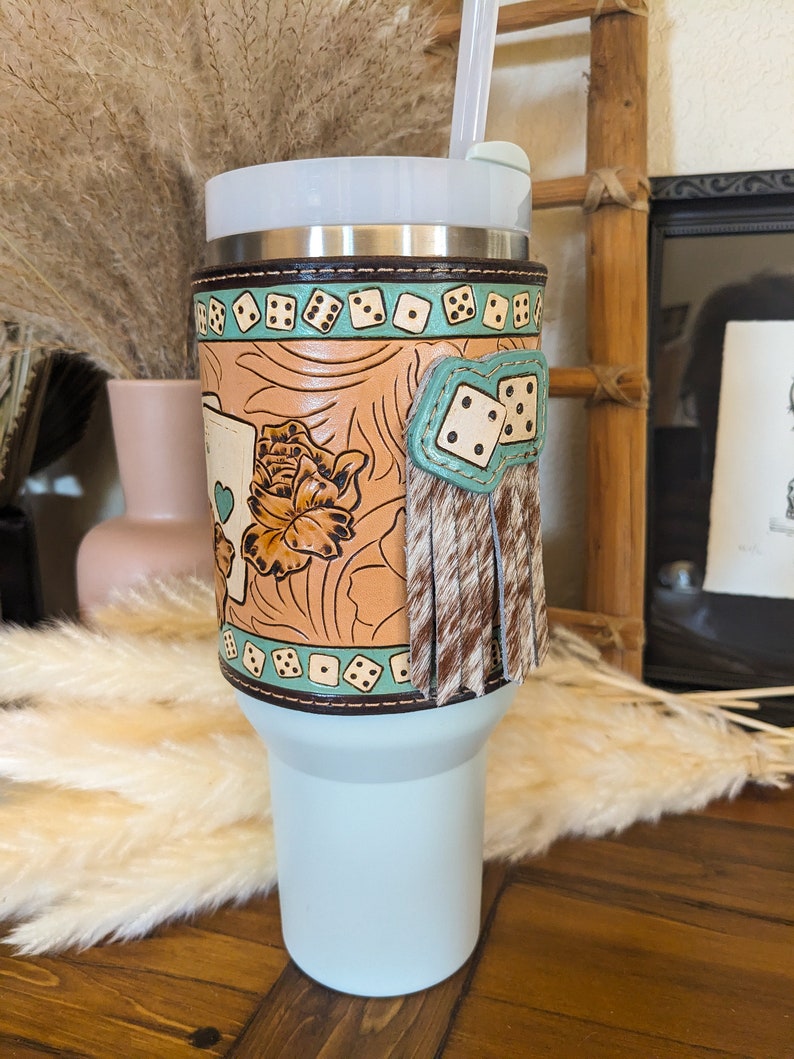 Tooled Leather Stanley Cup Wrap With Cup. Traditional Scrolling ...