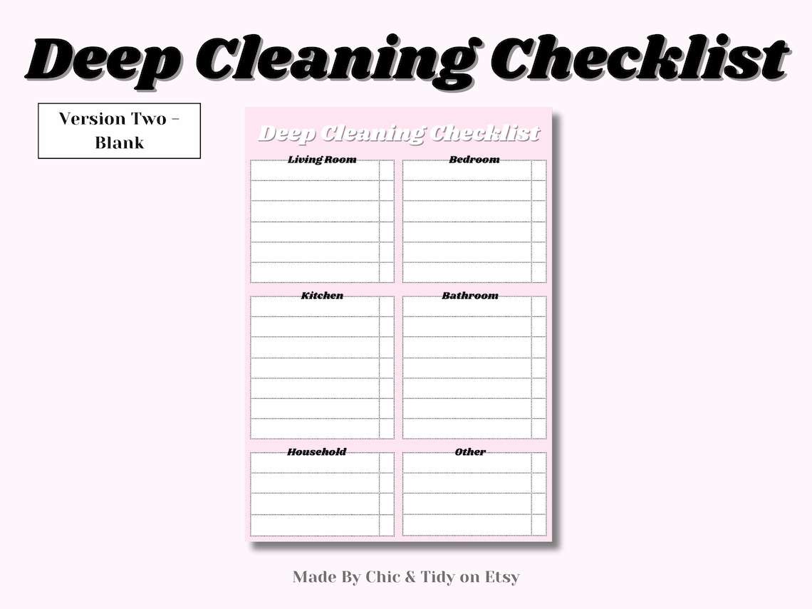 Deep Cleaning Checklist, Printable and Editable on Canva, A4, Five ...