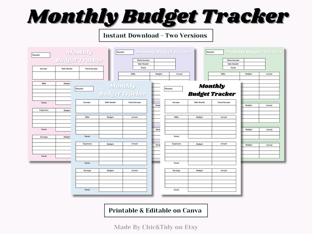 Monthly Budget Tracker, Printable and Editable on Canva, A4 and A5 ...