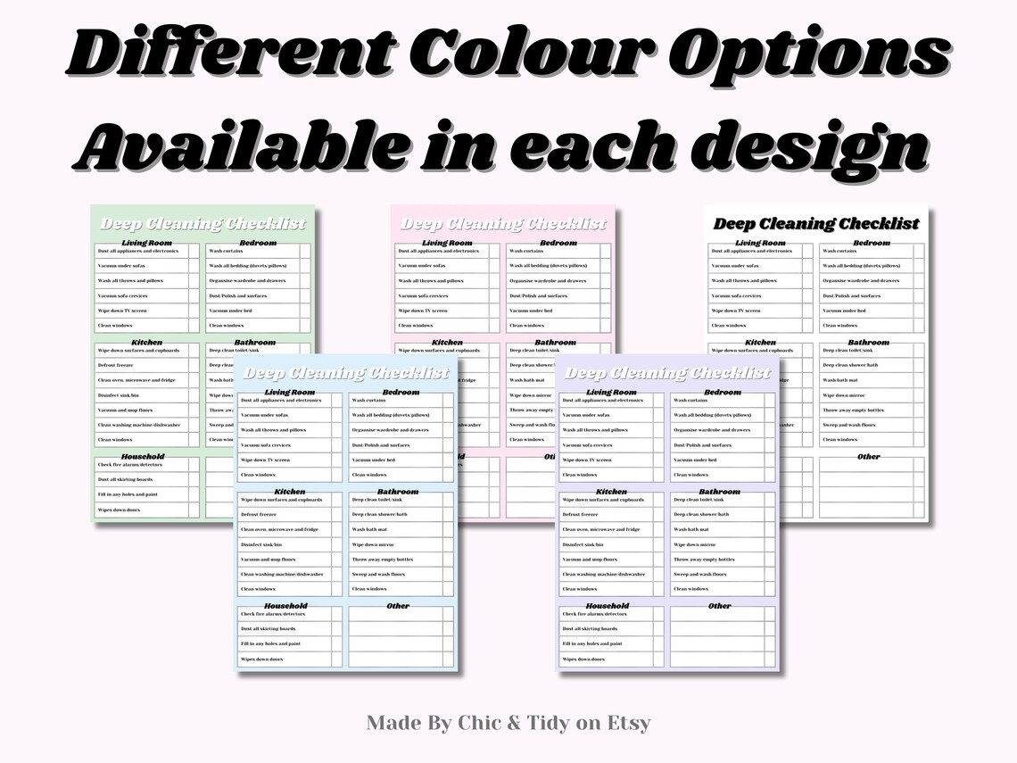 Deep Cleaning Checklist, Printable and Editable on Canva, A4, Five ...