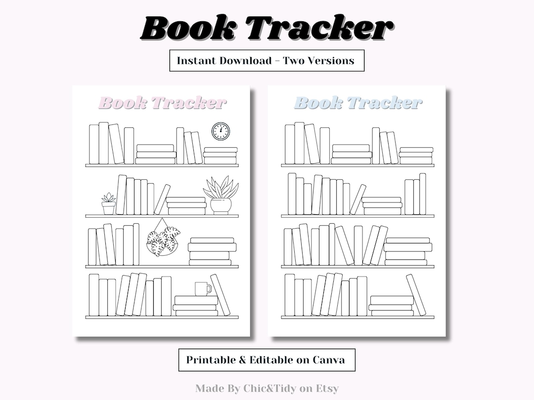 Book Tracker, Printable and Editable on Canva, A4 and A5, Five Colour ...
