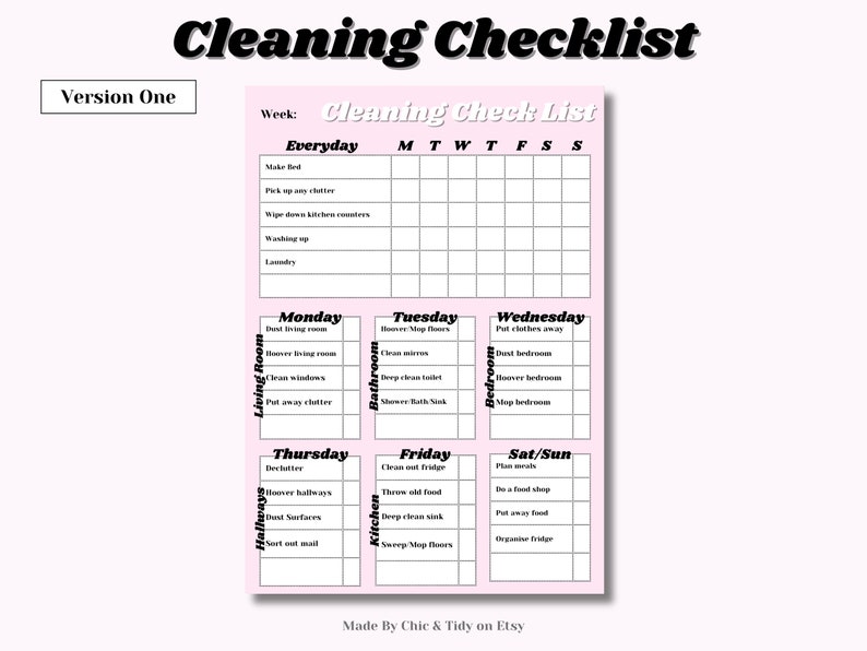 Cleaning Checklist, Printable and Editable on Canva, A4 and A5, Five ...