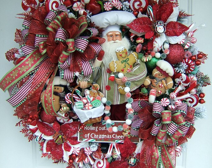 XL Santa Gingerbread Wreath, Christmas Wreath, Holiday Wreath, Baker ...