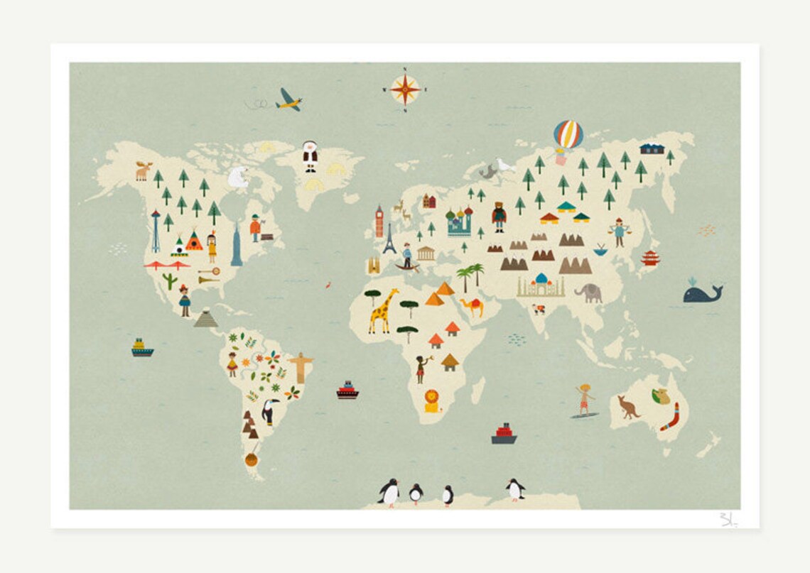 World Map Print - Etsy