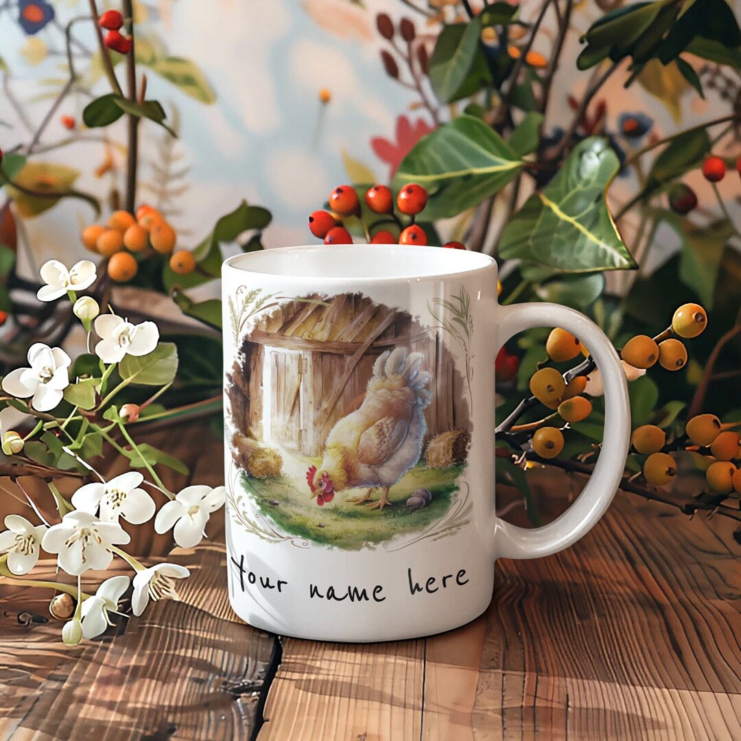 Chicken Mug, Adorable Hen Coffee Cup, Rustic Farmhouse Chicken Mug ...