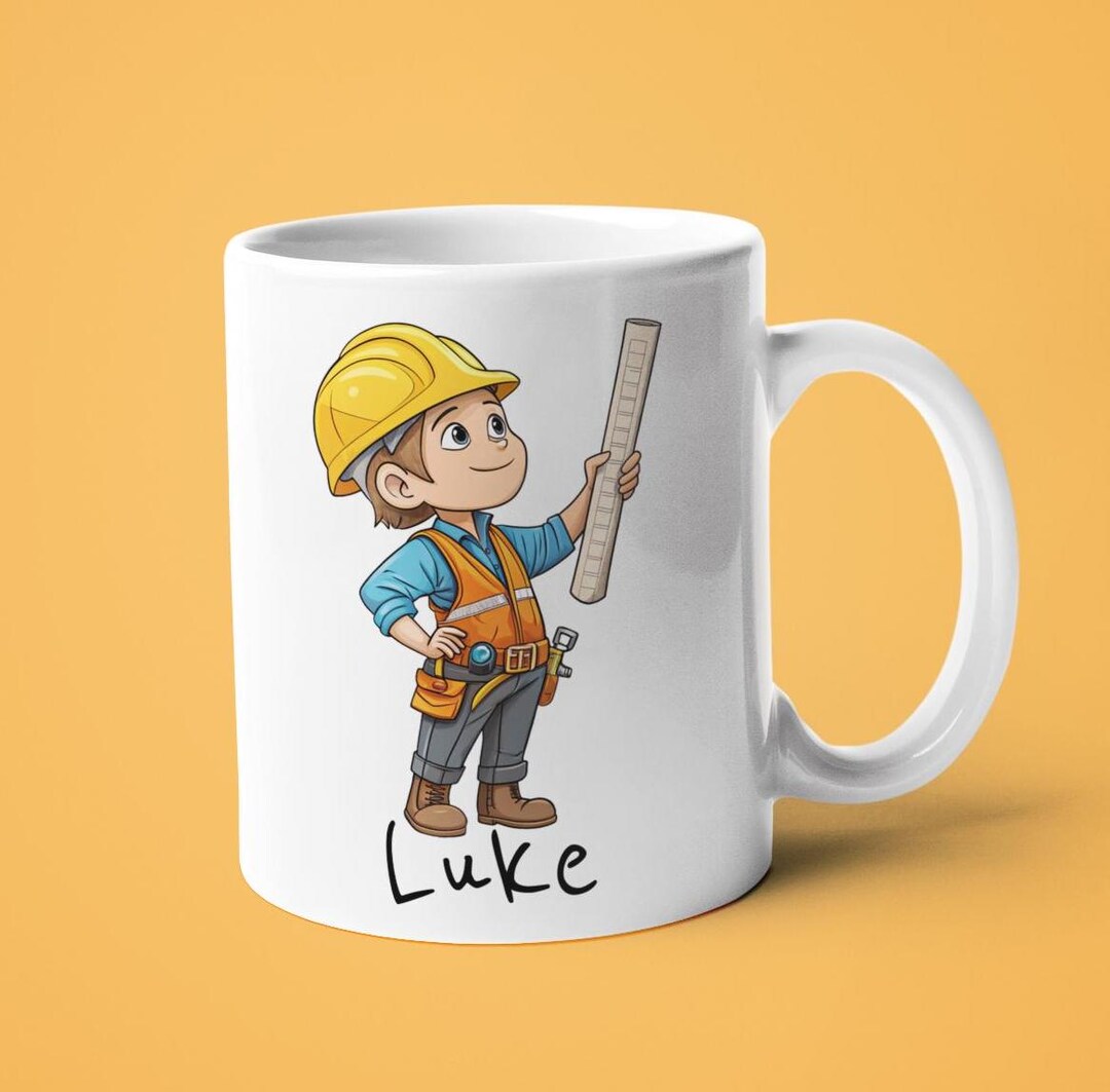 Cute Construction Worker Mug for Kids, Fun Builder Themed Coffee Cup ...
