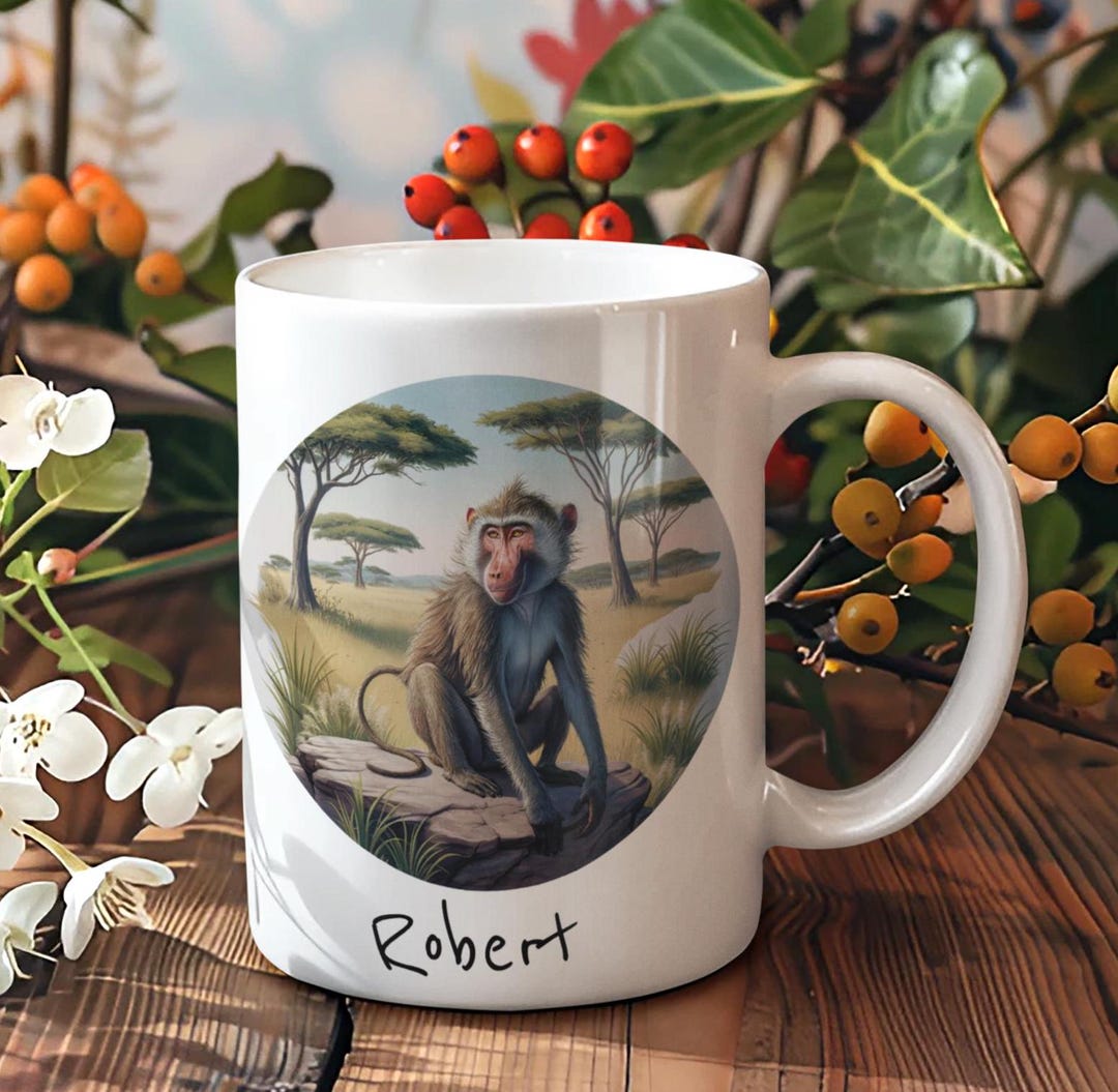 Baboon Custom Mug, Wild Animal Mug, Personalized Name Mug, Safari ...