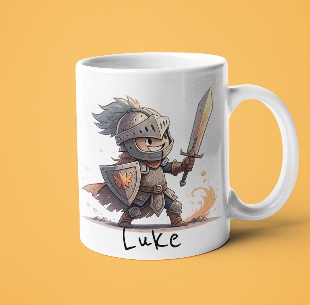 Cute Knight Cartoon Mug for Kids, Fun Warrior Design, Personalized Gift ...