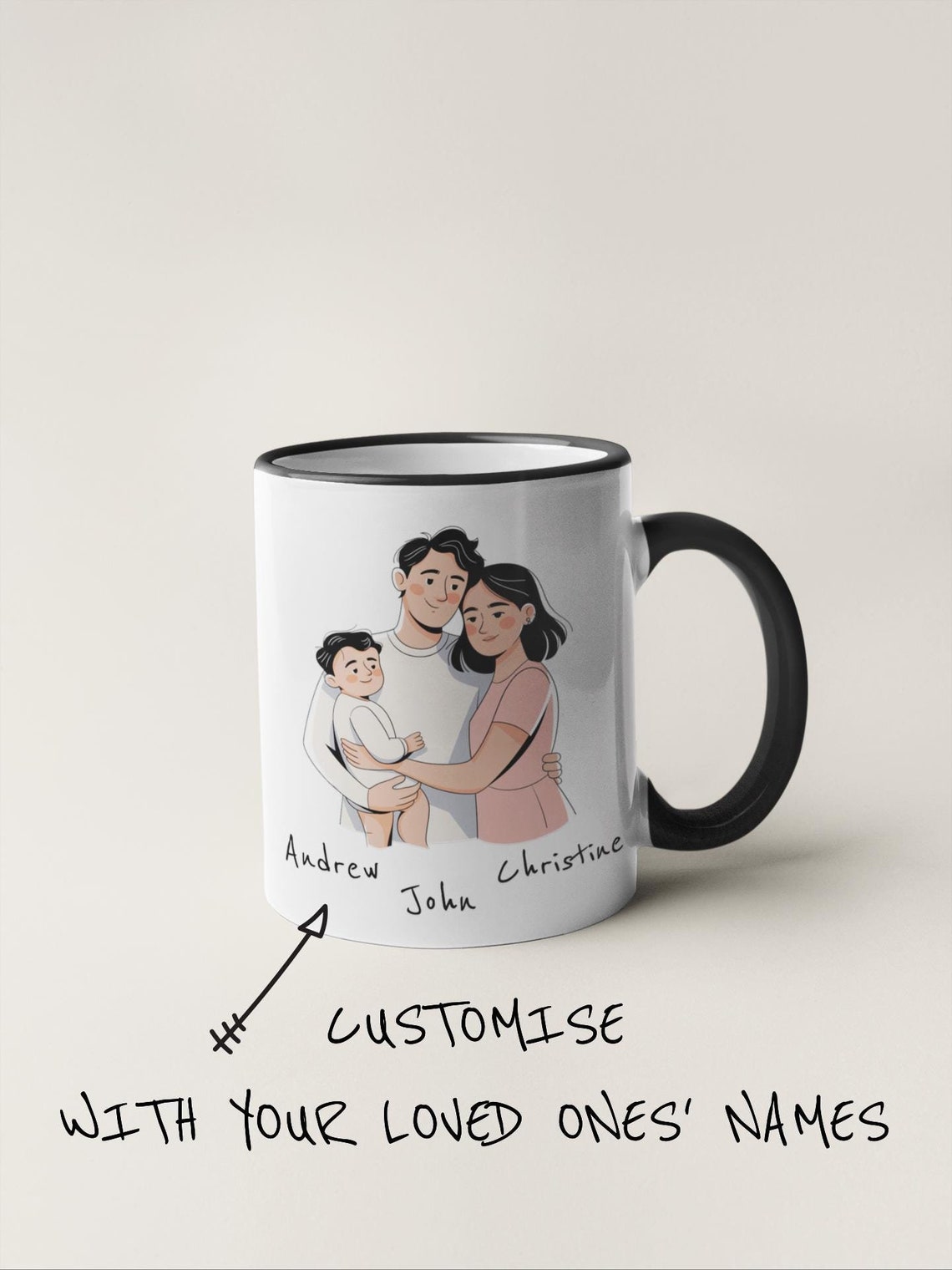 Personalized Family Mug, Custom Family Portrait Coffee Cup, Customized ...