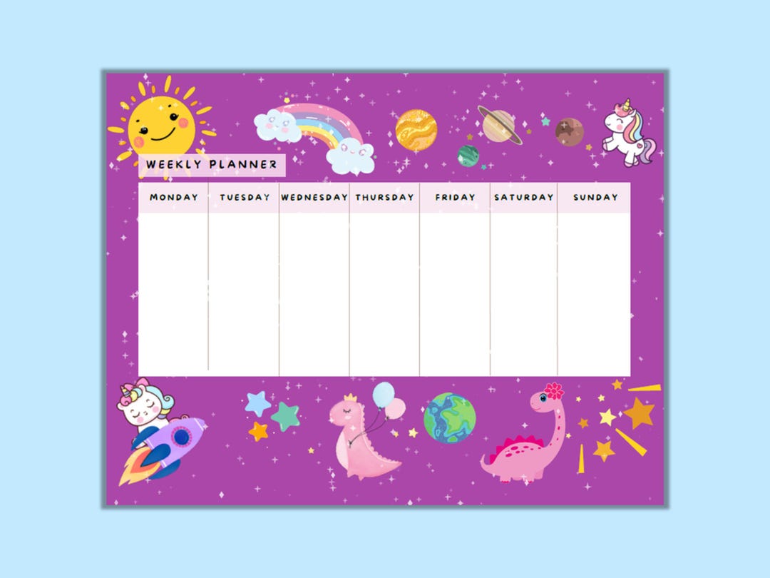 Kids Weekly Planner Printable | Space Dinosaur Theme | Homeschool ...