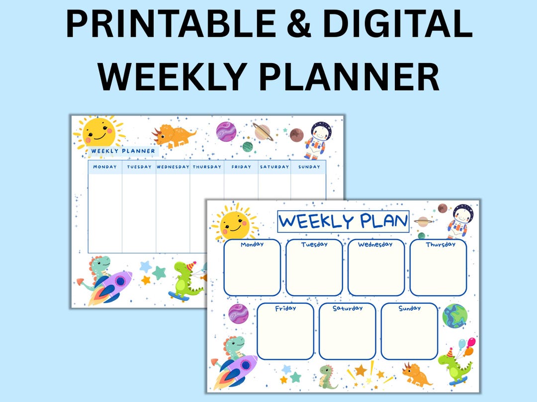 Kids Weekly Planner Printable | Space Dinosaur Theme | Homeschool ...