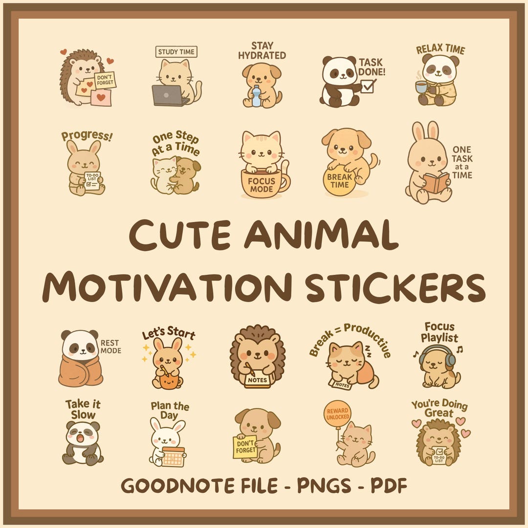 Cute Animal Planner Stickers | Adhd-friendly Motivational Digital Pack ...