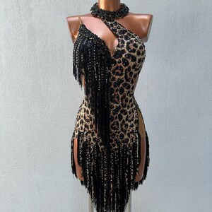 New Couture Rhythm Latin Leopard Dress Deluxe Crystals Competition ...