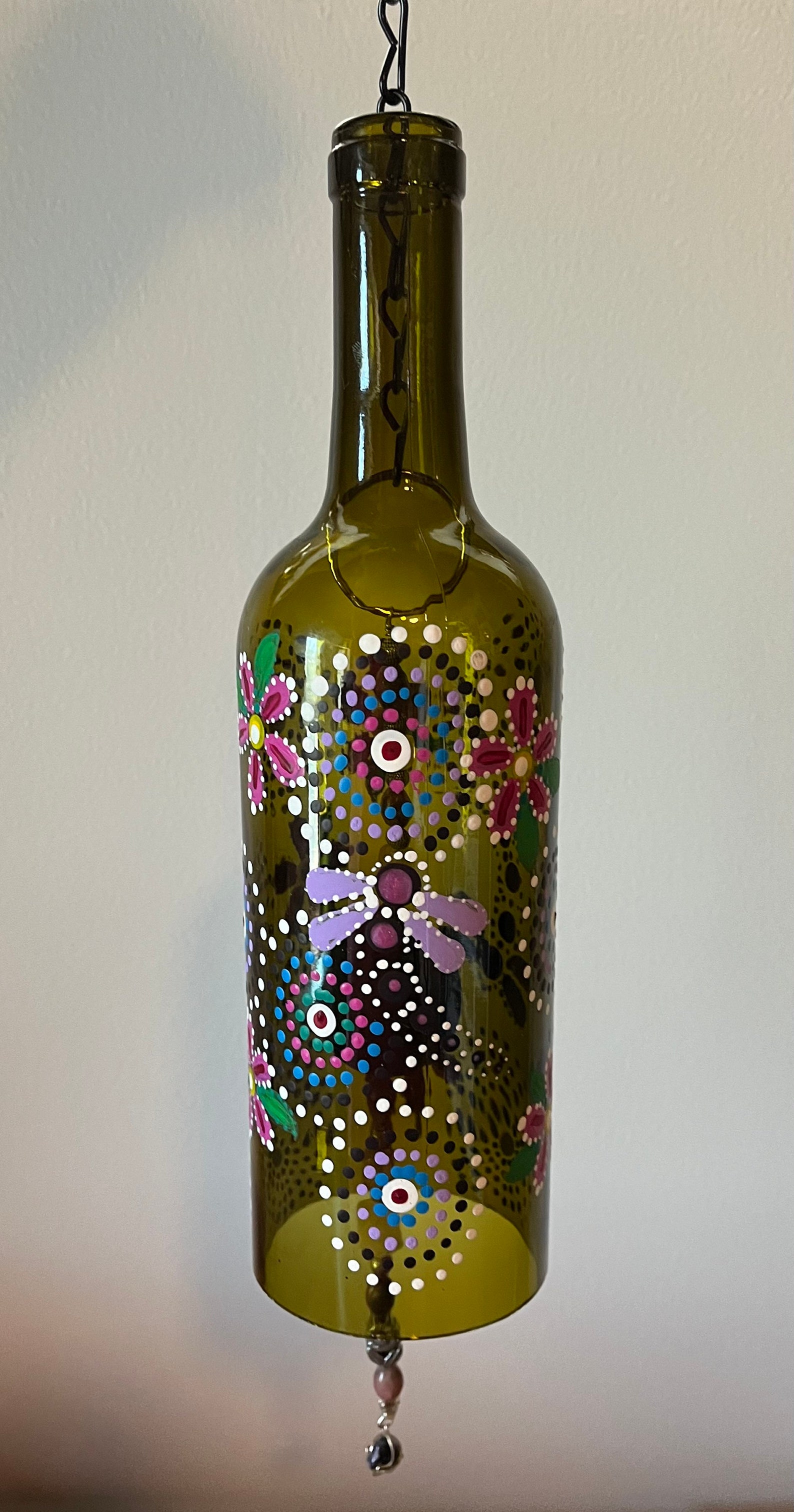 Hand Painted Upcycled Wine Bottles, Upcycled Wine Bottle Wind Chimes ...