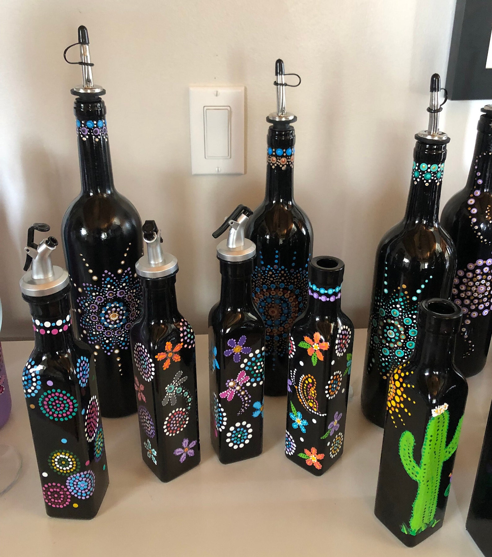 Hand Painted Upcycled Wine Bottles, Upcycled Wine Bottle Wind Chimes ...