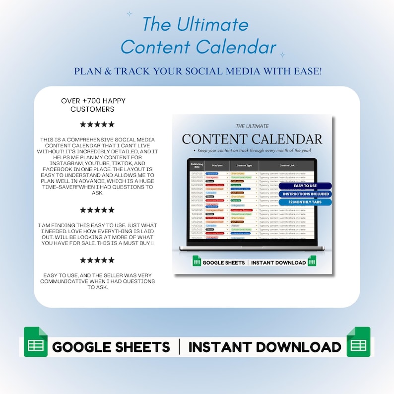 Social Media Content Calendar: Monthly & Yearly Planner (google Sheets ...