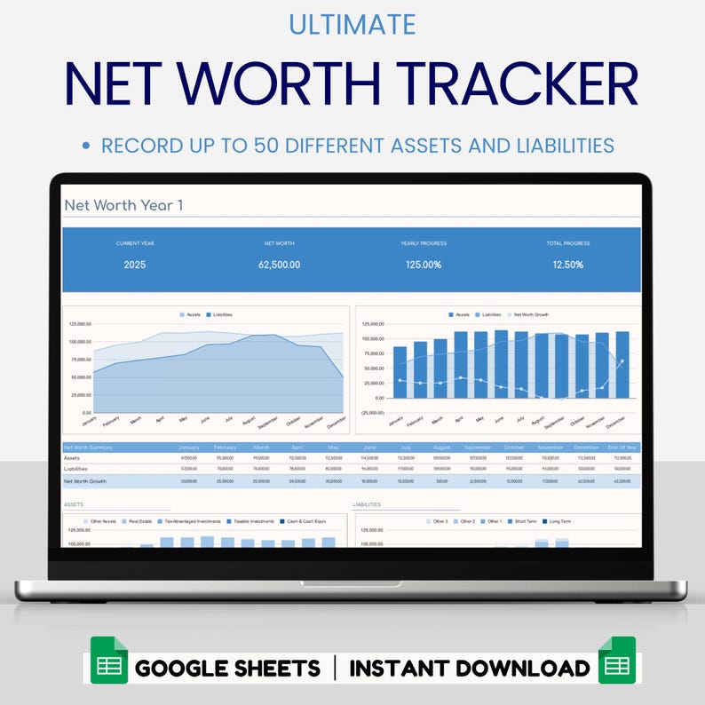 Net Worth Tracker Spreadsheet for Google Sheets Annual Net Worth ...
