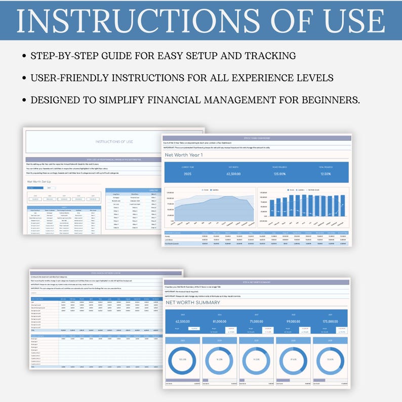 Net Worth Tracker Spreadsheet for Google Sheets Annual Net Worth Calculator Dashboard Personal ...