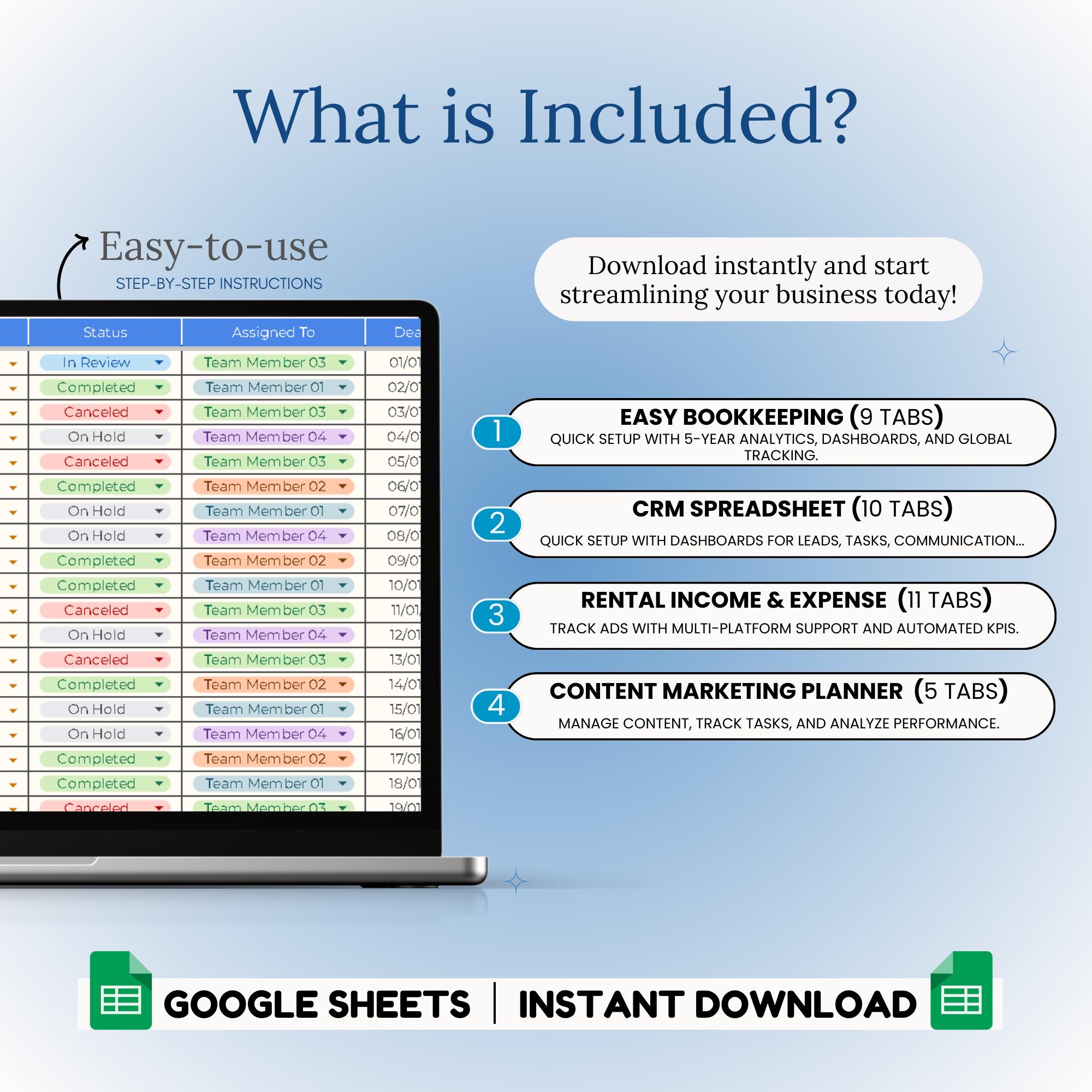 Small Business Google Sheets Bundle: Bookkeeping, CRM, Marketing ...
