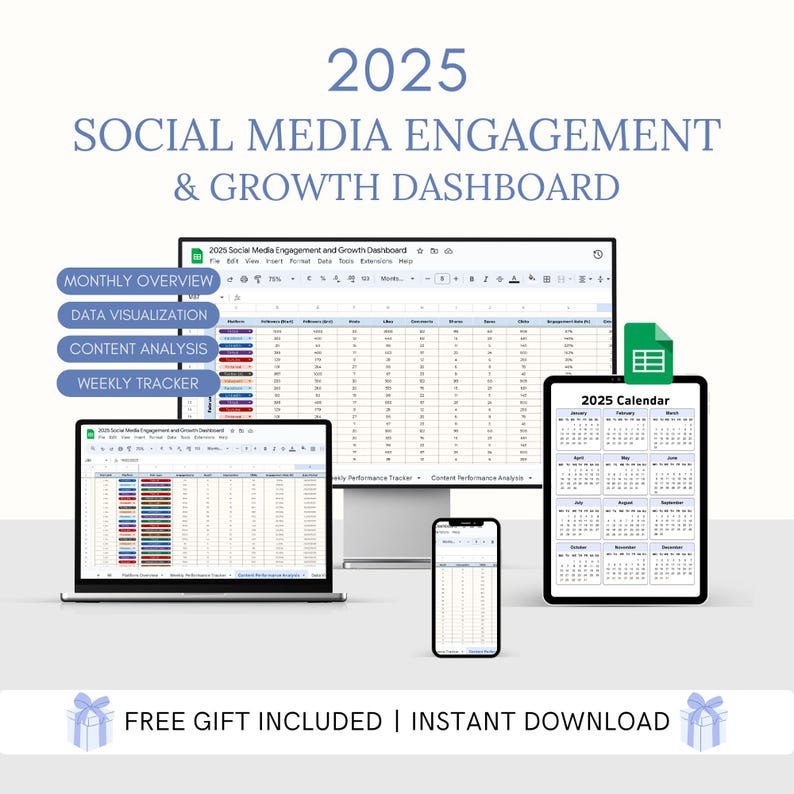 2025 Social Media Dashboard: Engagement & Growth Tracker (google Sheets ...