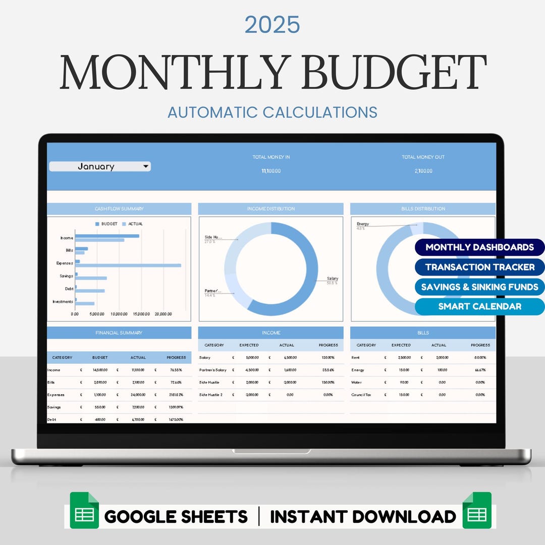 2025 Monthly Budget Spreadsheet: Financial Planner for Google Sheets ...