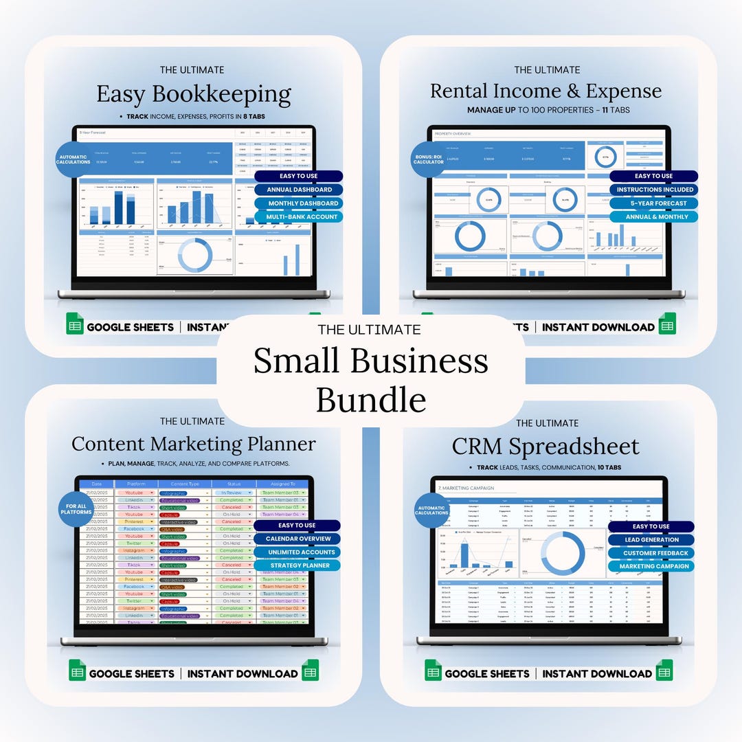 Small Business Google Sheets Bundle: Bookkeeping, CRM, Marketing ...
