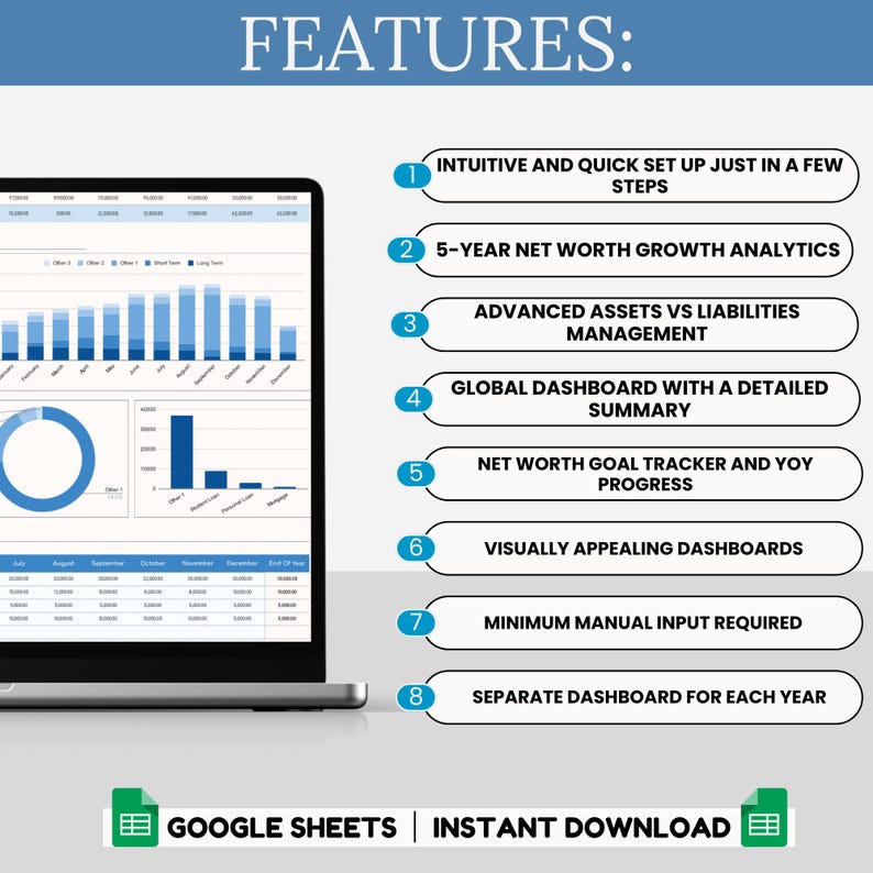 Net Worth Tracker Spreadsheet for Google Sheets Annual Net Worth ...