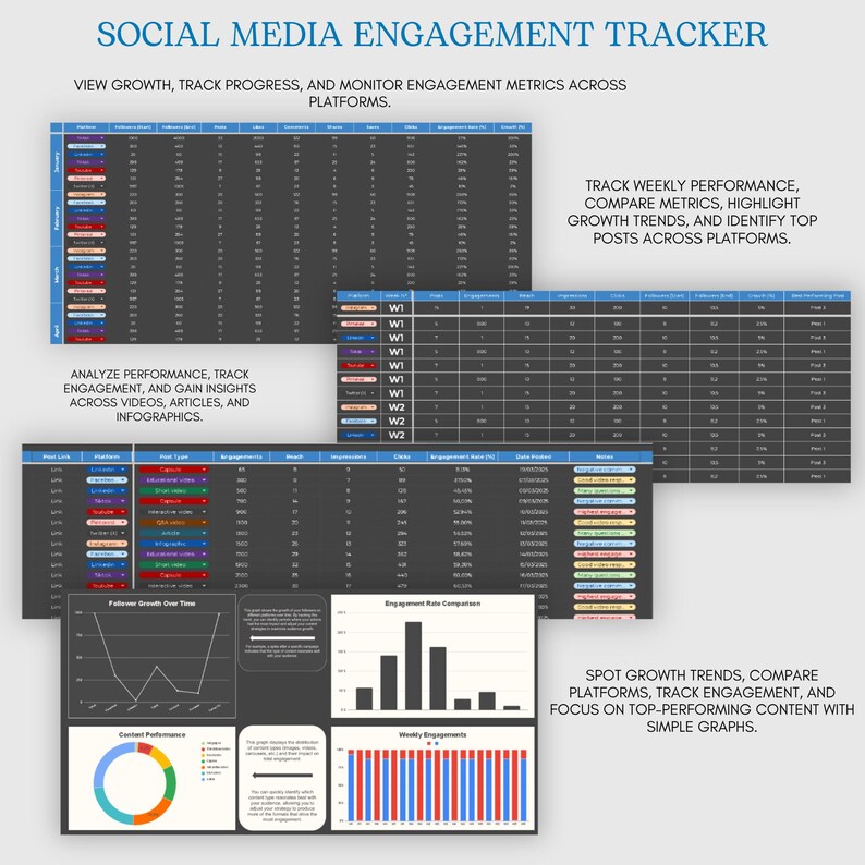 Social Media Planner: Content Calendar & Engagement Tracker (google ...