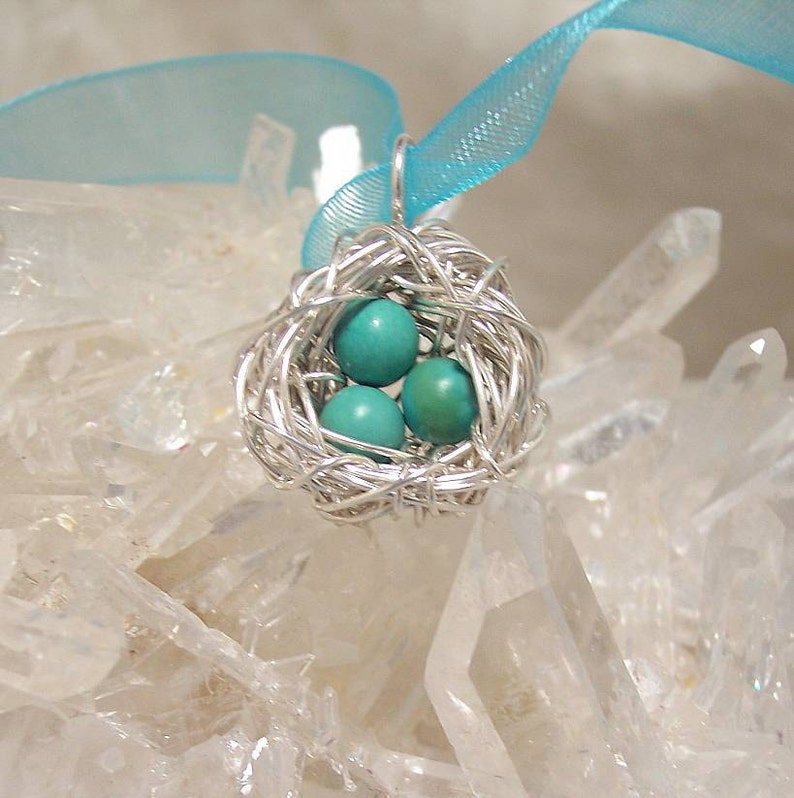 Robins EGGS Nest Pendant in Turquoise and Sterling Silver - Etsy