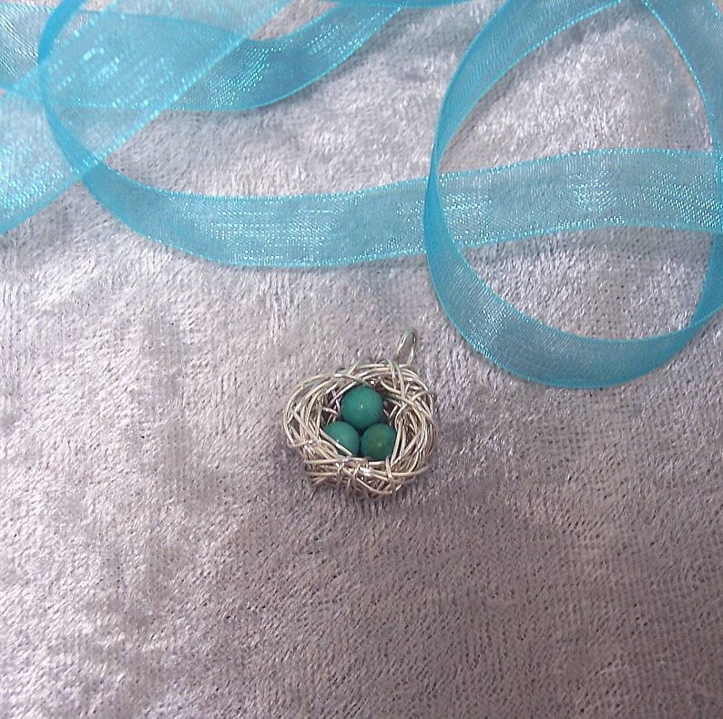 Robins EGGS Nest Pendant in Turquoise and Sterling Silver - Etsy
