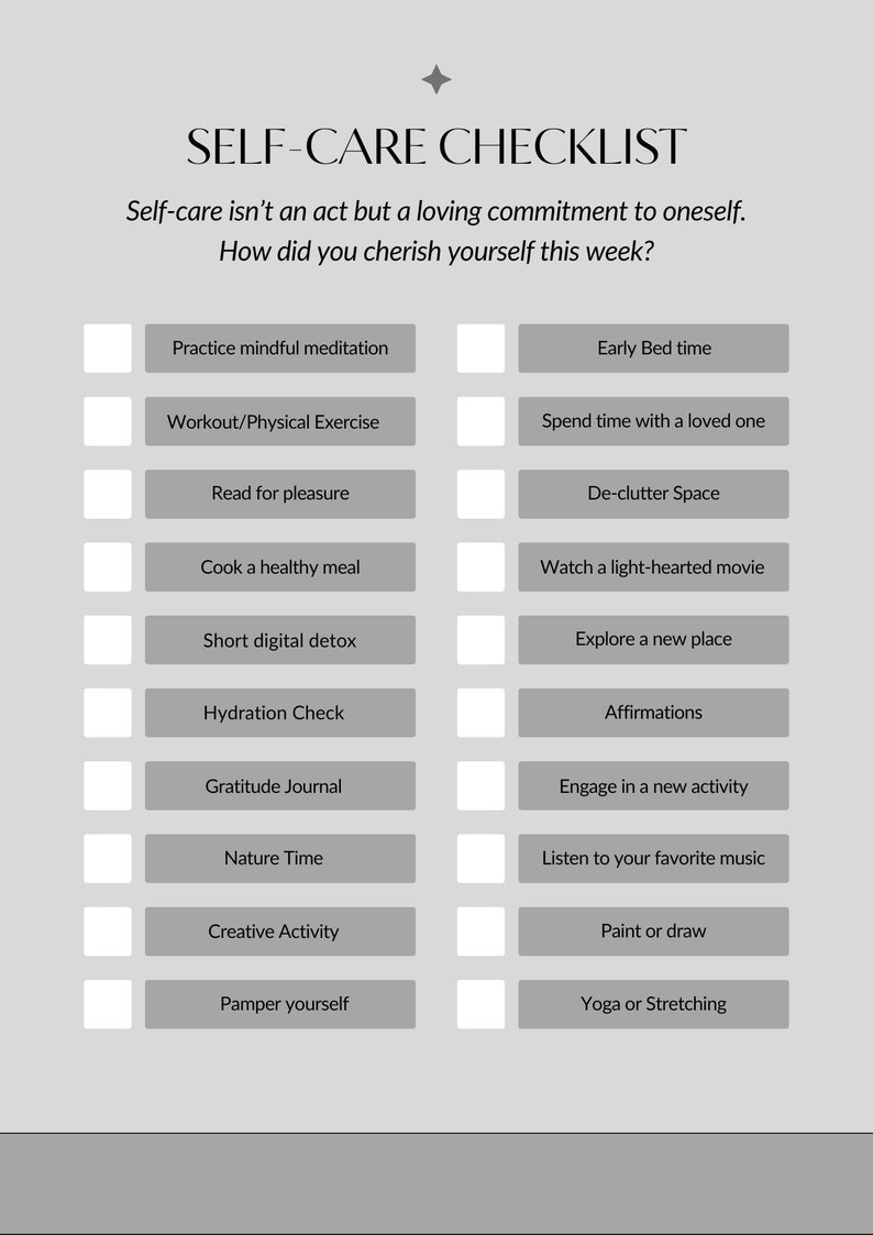 Self-care Checklist | Digital Download | Mindfulness & Wellness Planner ...