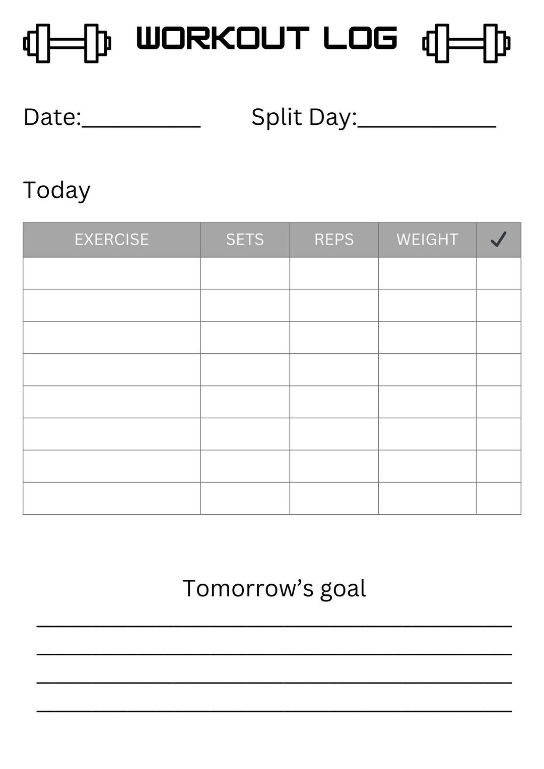 Digital Workout Log Template Printable Fitness Tracker Instant Download ...