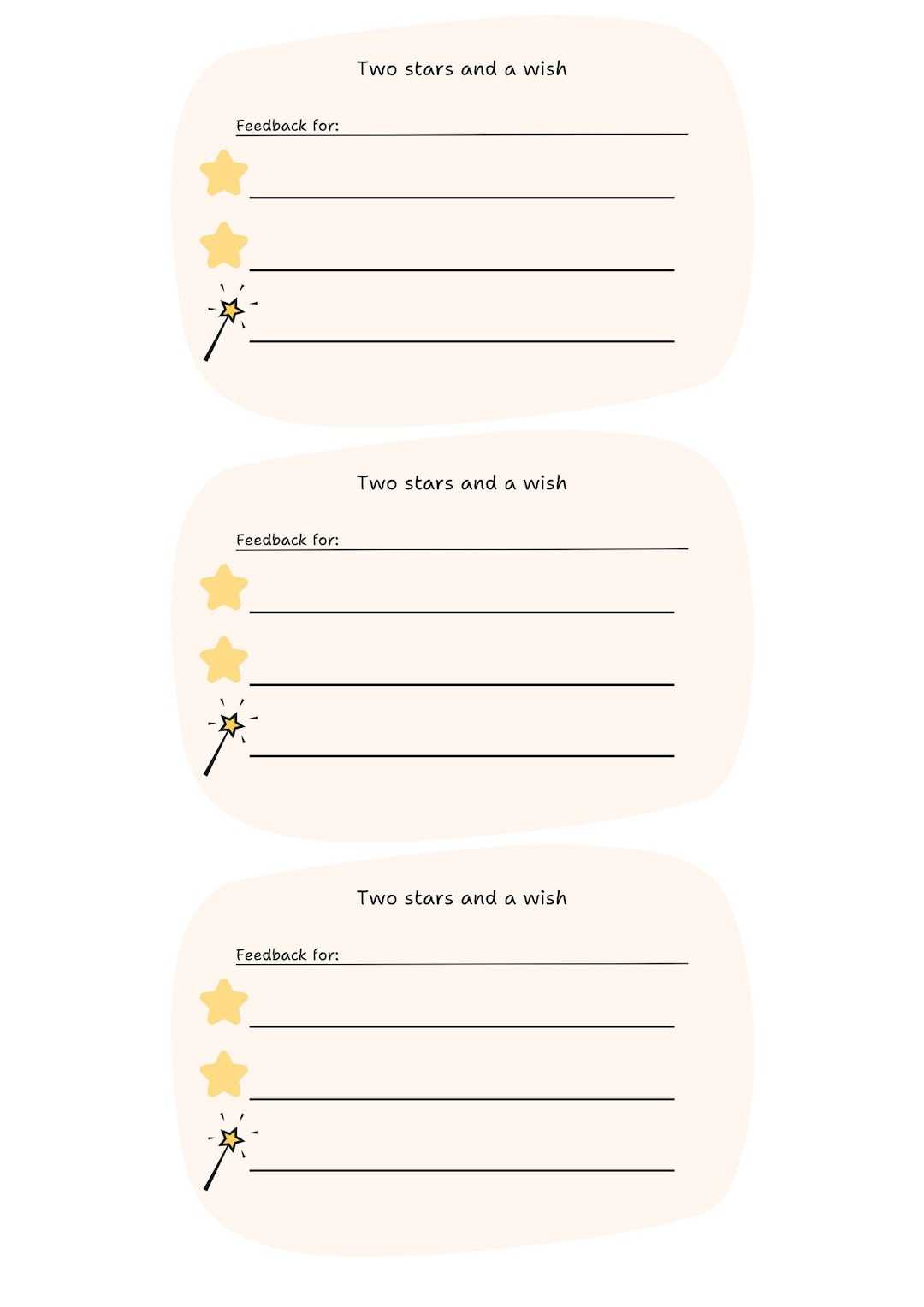 Printable "two Stars and a Wish" Feedback Sheets - Classroom Teaching ...