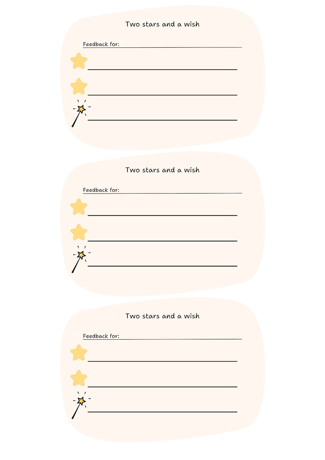 Printable two Stars and a Wish Feedback Sheets Classroom Teaching ...