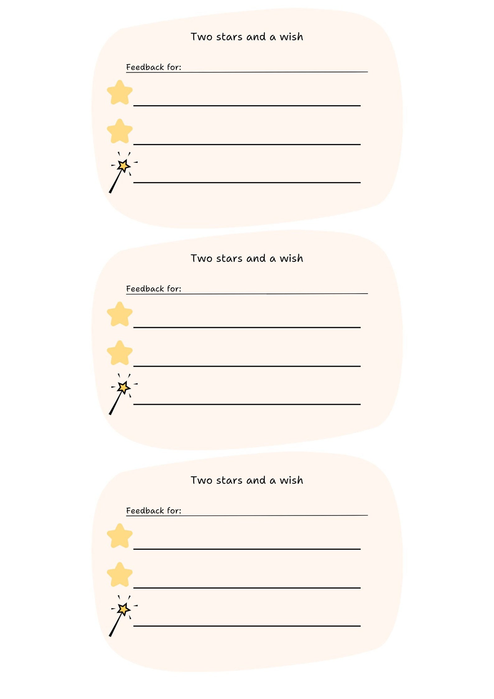 Printable "two Stars and a Wish" Feedback Sheets - Classroom Teaching ...