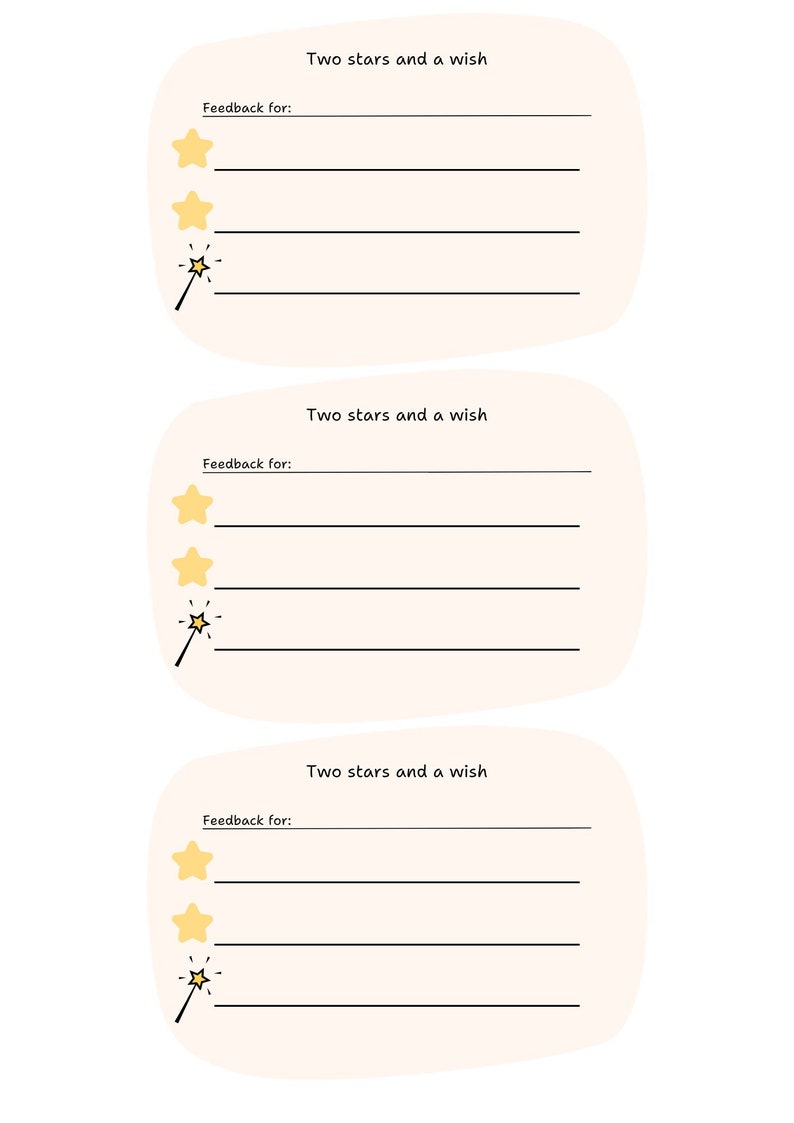 Printable "two Stars and a Wish" Feedback Sheets - Classroom Teaching ...