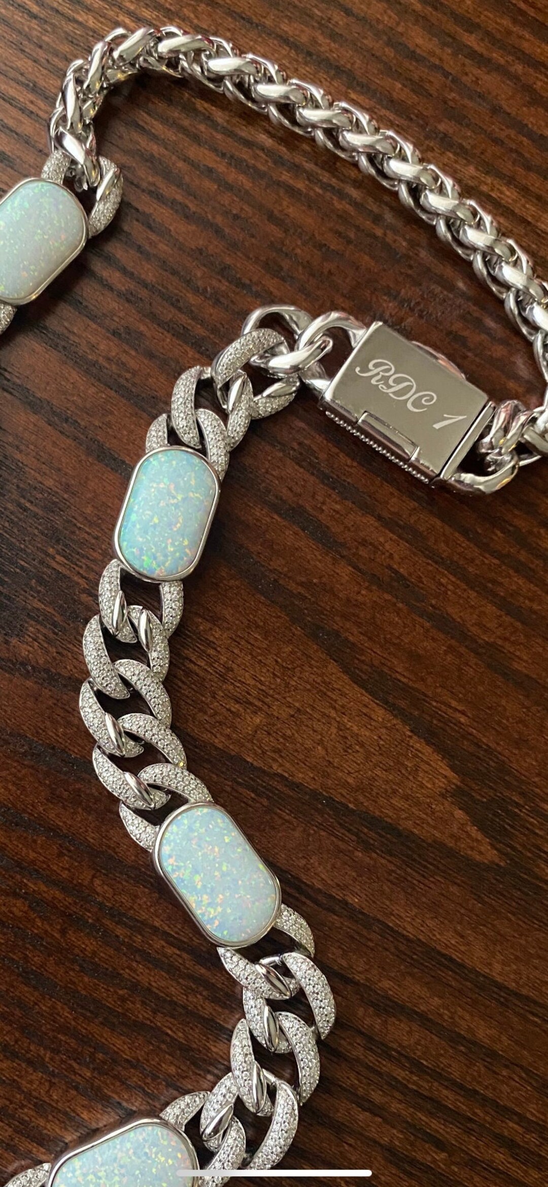 Cuban Link Chain Opal & Diamonds - 18k White Gold - Etsy