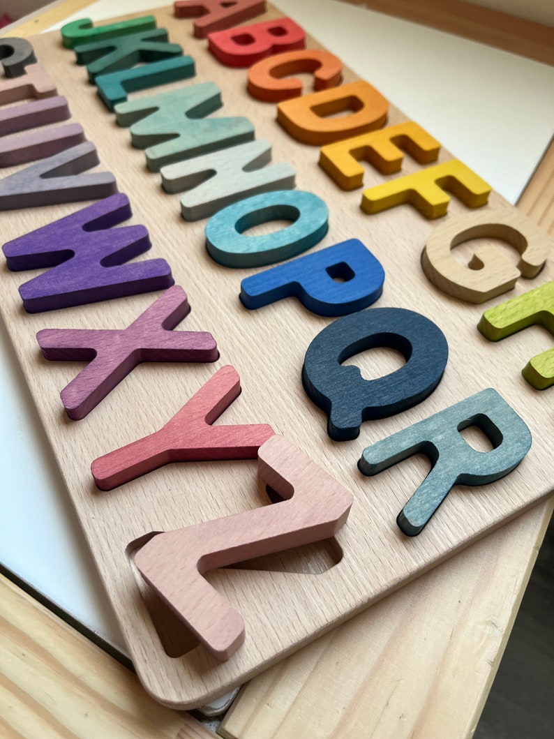 Rainbow Uppercase Alphabet Wooden Puzzle - Etsy