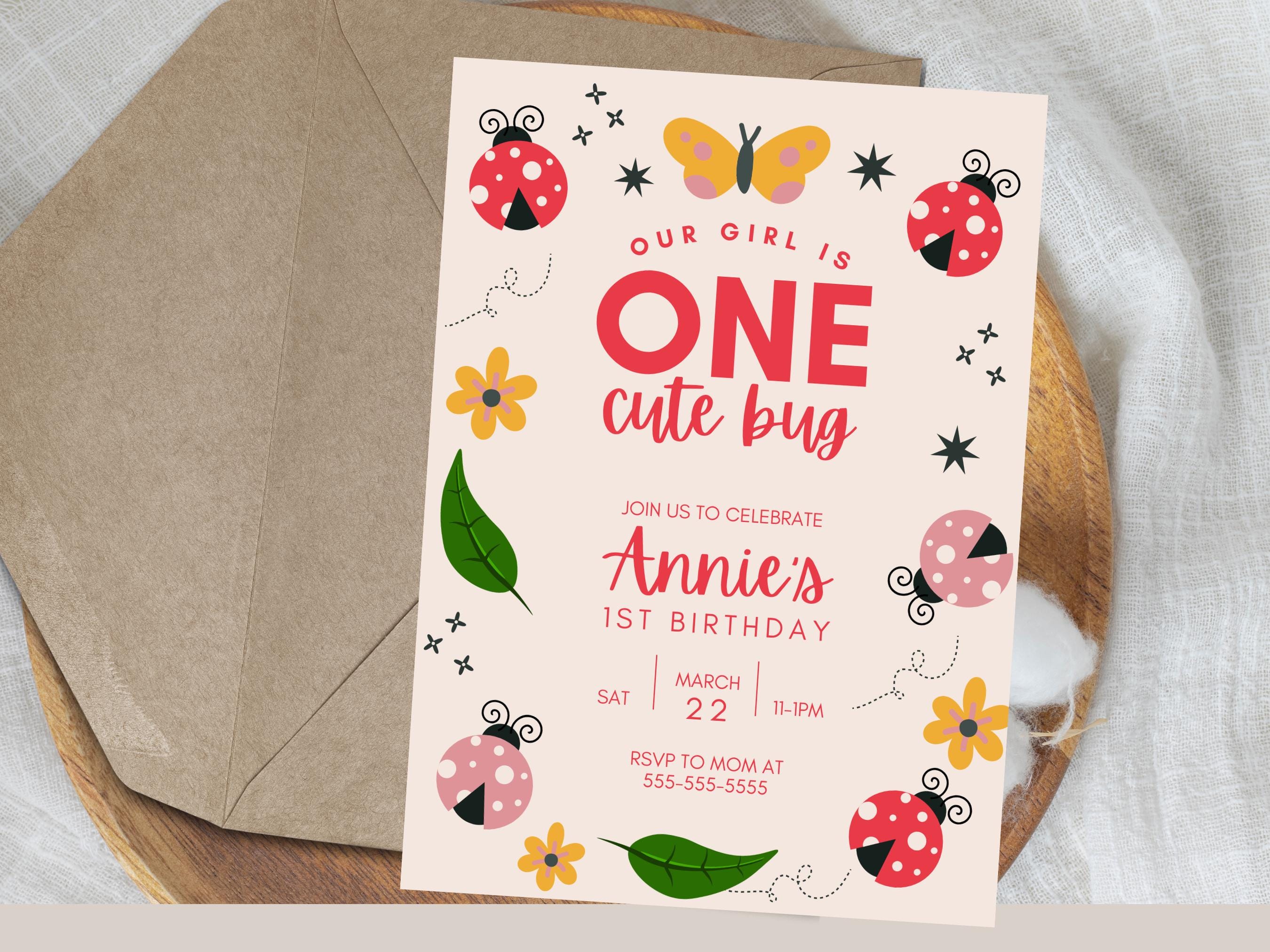 One Cute Bug Birthday Invitation | Editable Canva Template | Instant ...